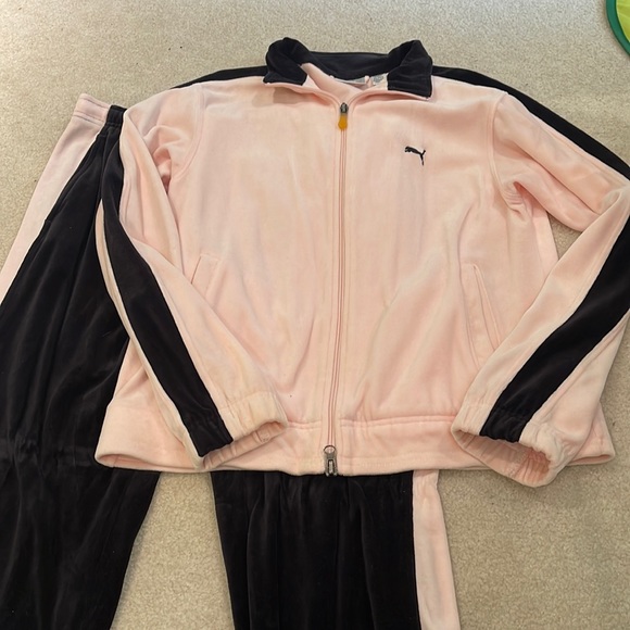 Puma | Pants & Jumpsuits | Puma Velour Jumpsuit Pink And Black | Poshmark